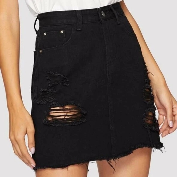 Skirts | Distressed Denim Black Mini Skirt | Poshmark